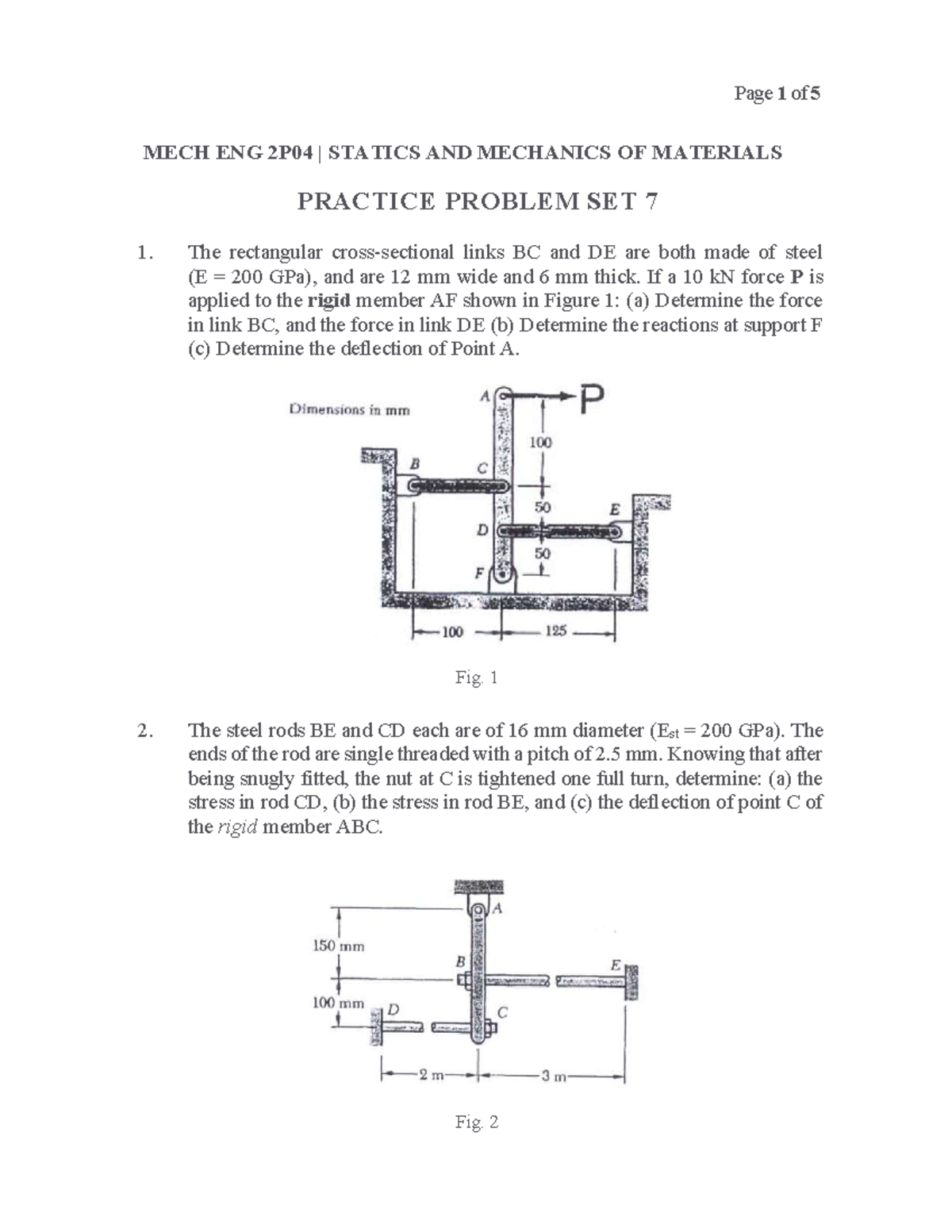 MECH ENG 2P04 Practice Problem Set 7: Solutions & Explanations - Studocu