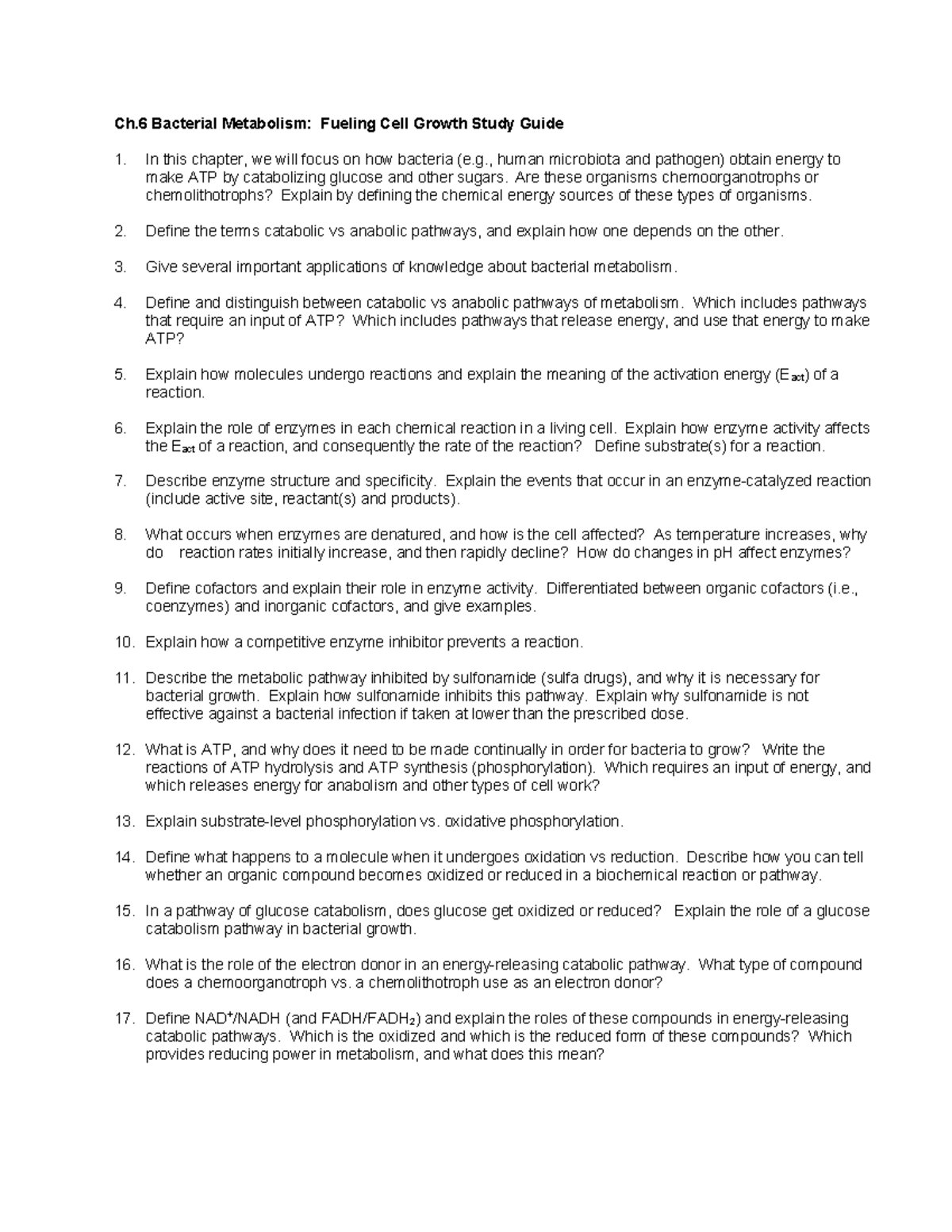 Ch. 6 Study Guide - Key Concepts in Bacterial Metabolism Explained - Studocu