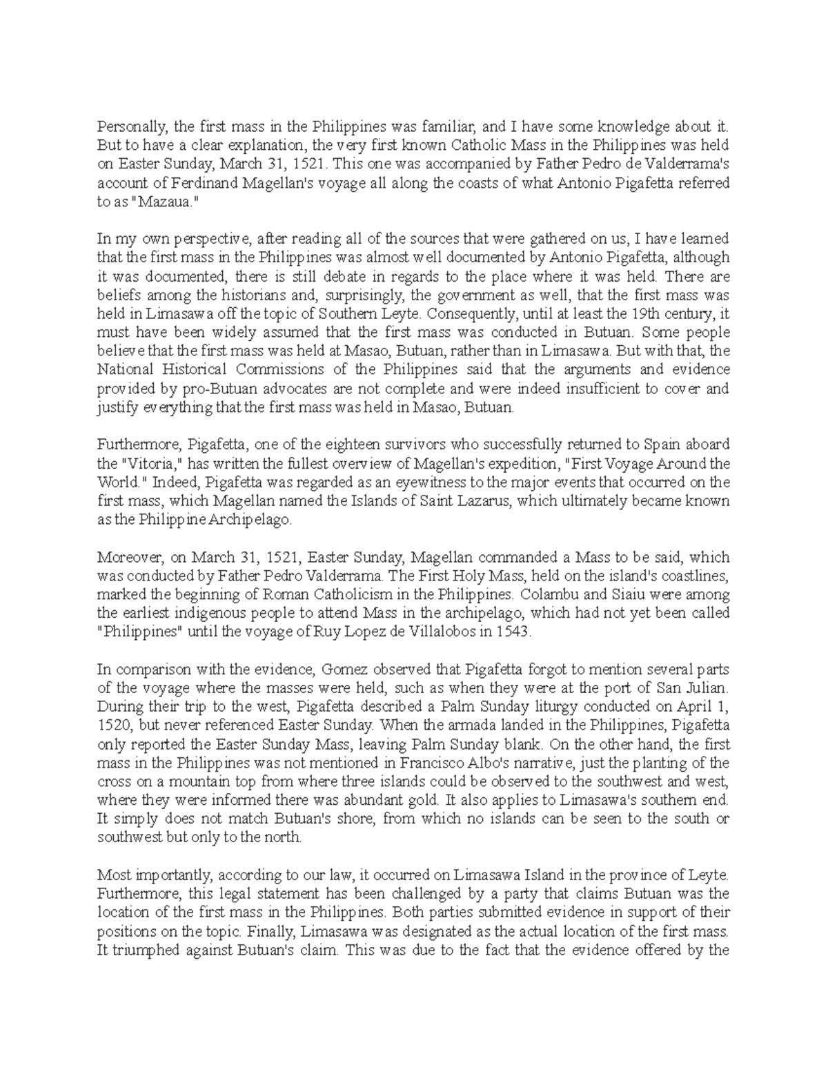 First MASS Reflection - Personally, the first mass in the Philippines ...