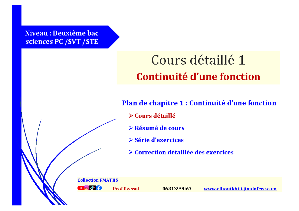 Cours 2bac BIOF 2025 : Continuité d'une Fonction - Chapitre 1 - Studocu