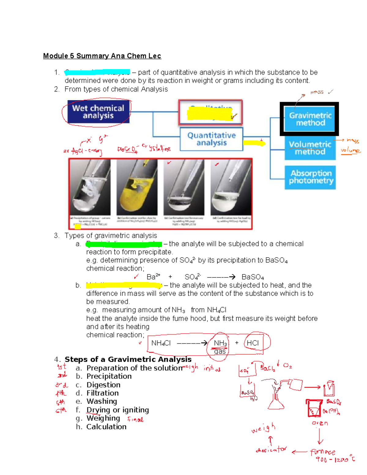 Module 5 Summary: Gravimetric Analysis in Ana Chem - Studocu