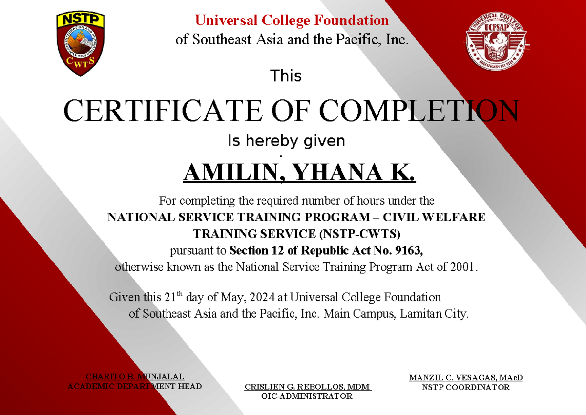 Certificate plane - ewewq - Universal College Foundation of Southeast ...