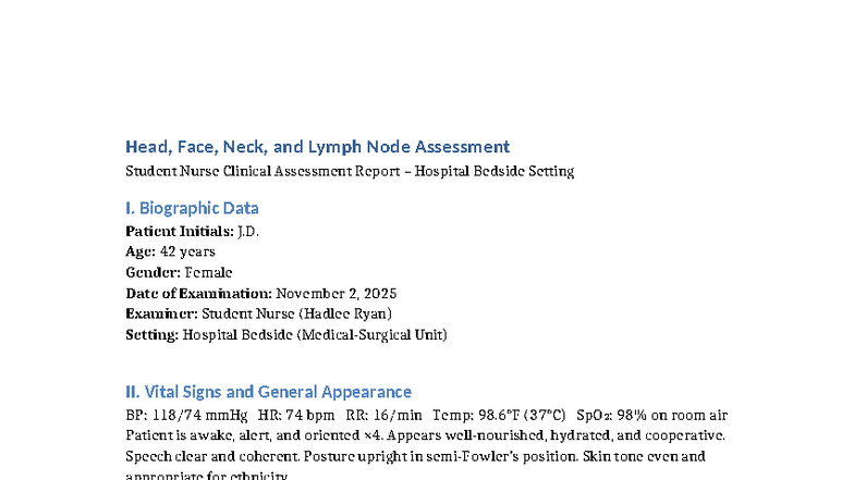 Head, Face, Neck, and Lymph Node Assessment Report - Clinical ...