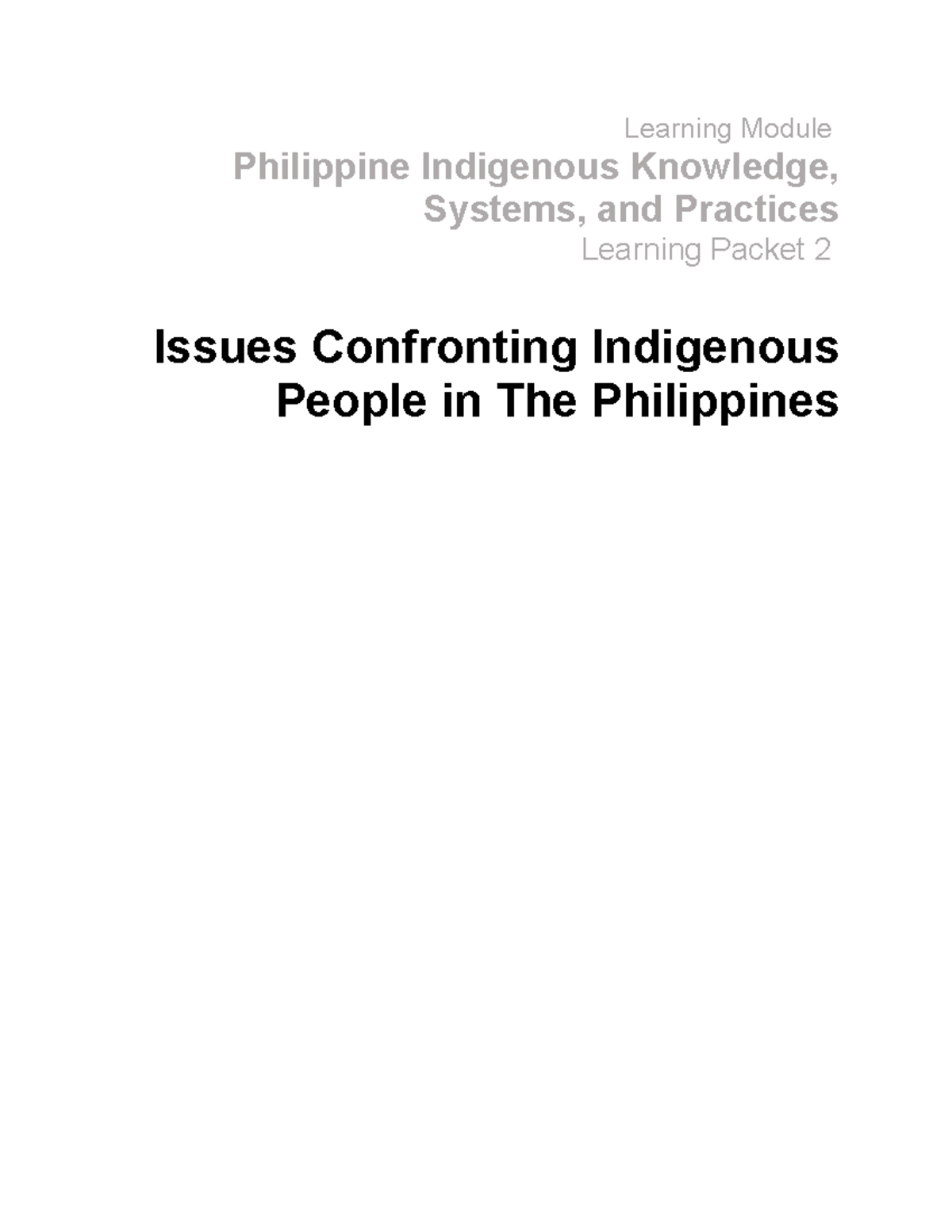 Issues Confronting Indigenous Peoples in the Philippines UIEC0201 ...