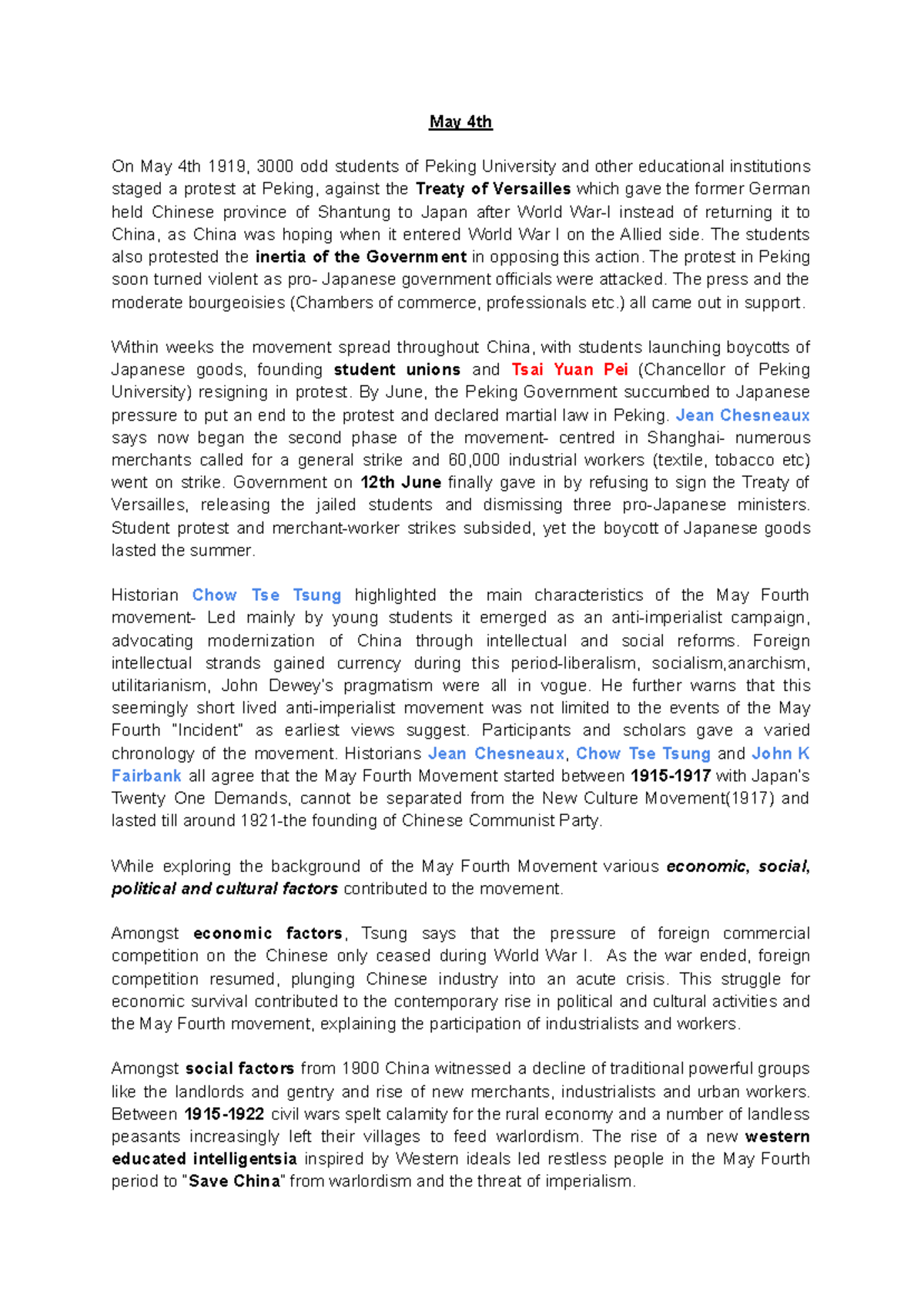 May 4th Movement: A Catalyst for Modernization in China - Studocu