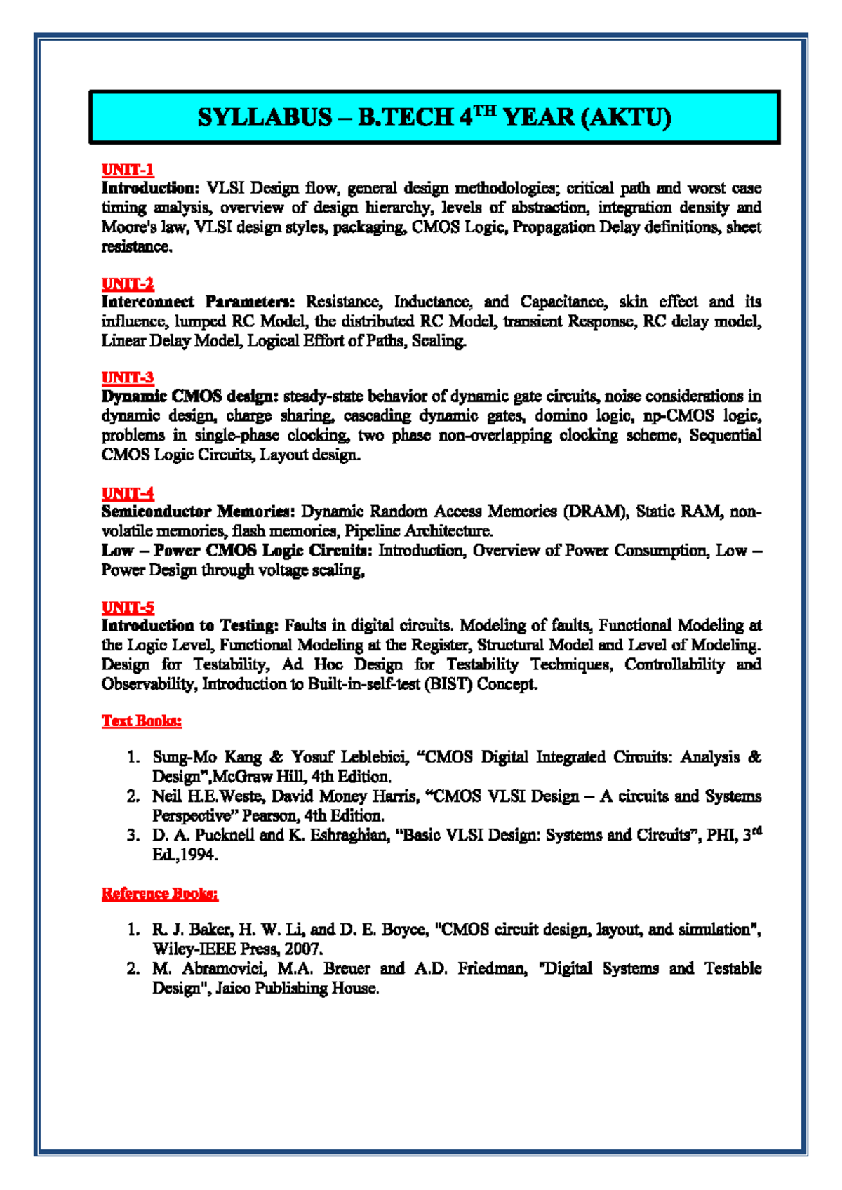 Unit-1 VLSI Design Syllabus (B.TECH 4TH YEAR AKTU) - Studocu