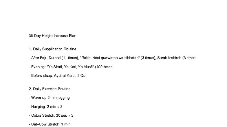 Height Increase Plan: Daily Routine, Diet & Supplements Guide - Studocu