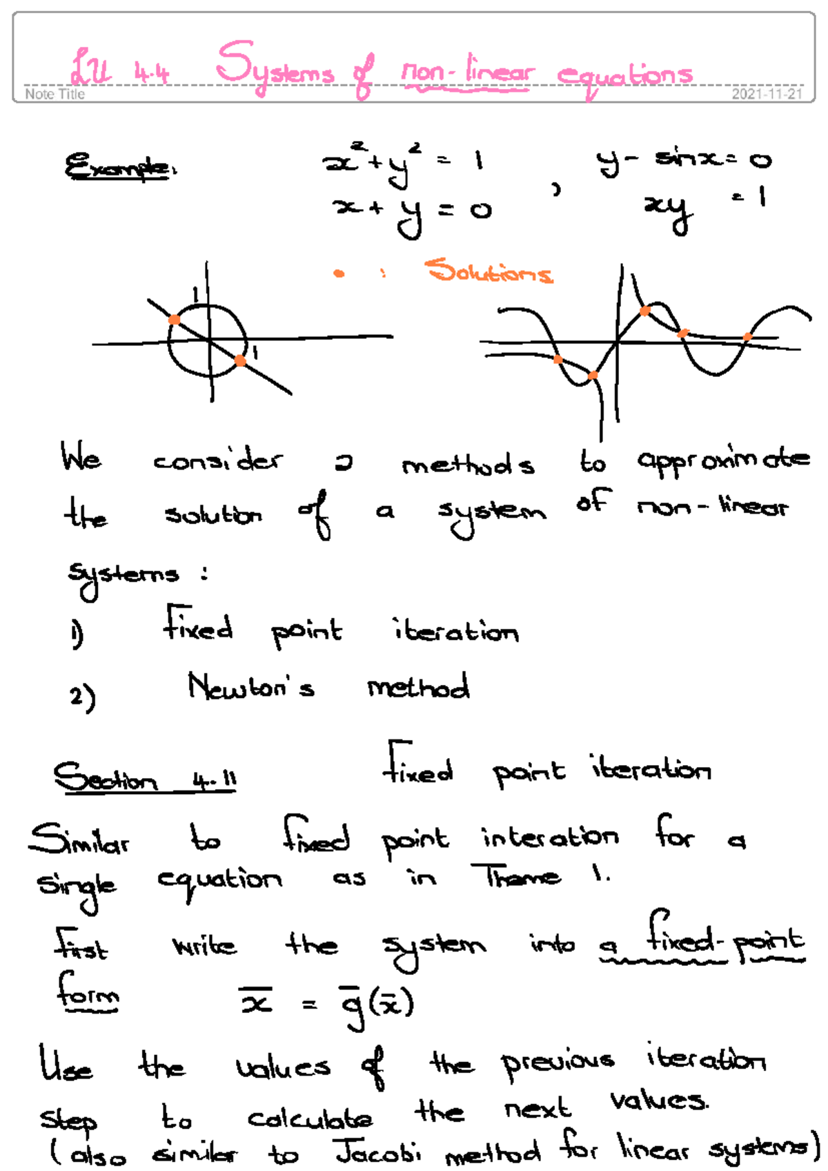 Lecture unit 4 - NOTES - LU 4 Systems of non linear equations Note ...