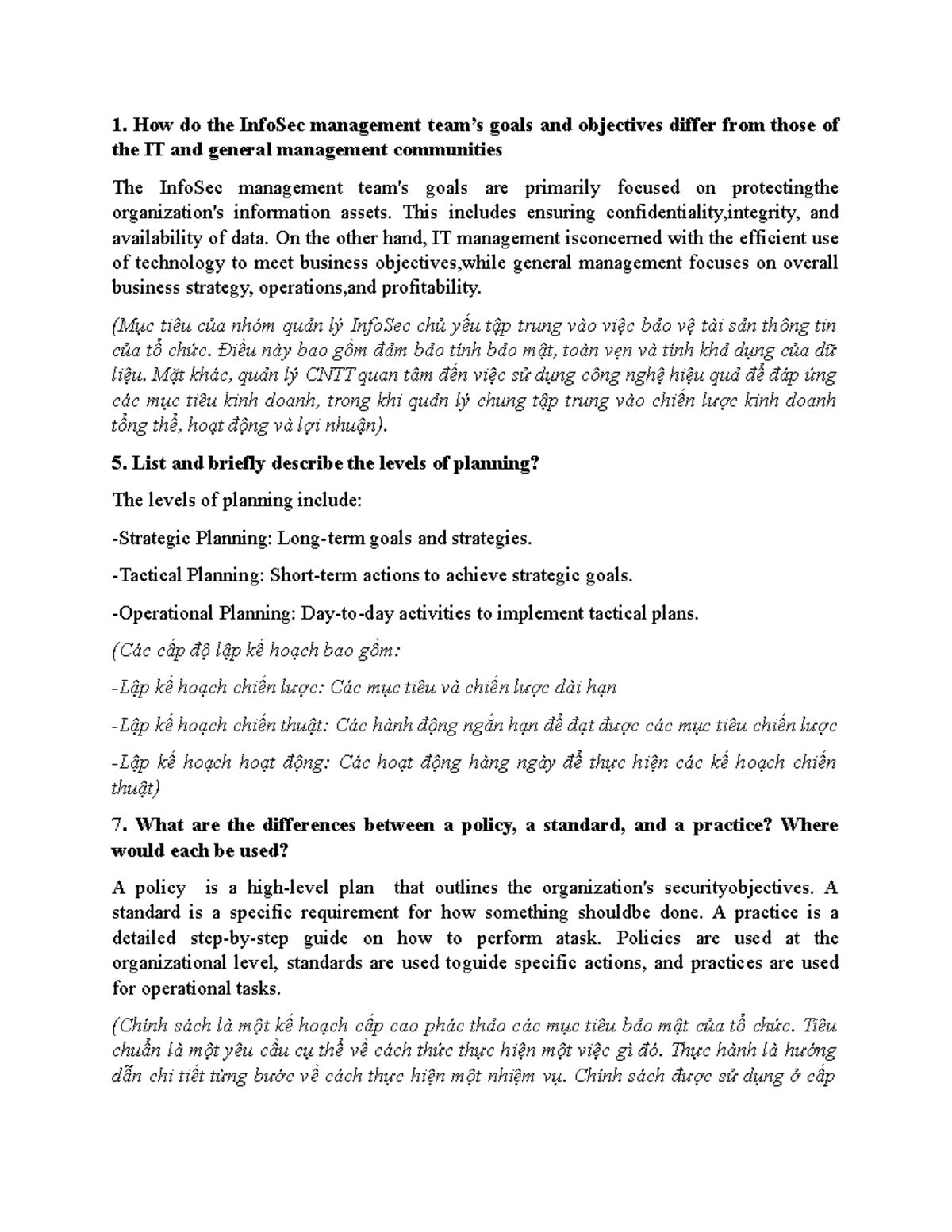 InfoSec Management Overview - Goals, Planning, Policies & SETA Program - Studocu