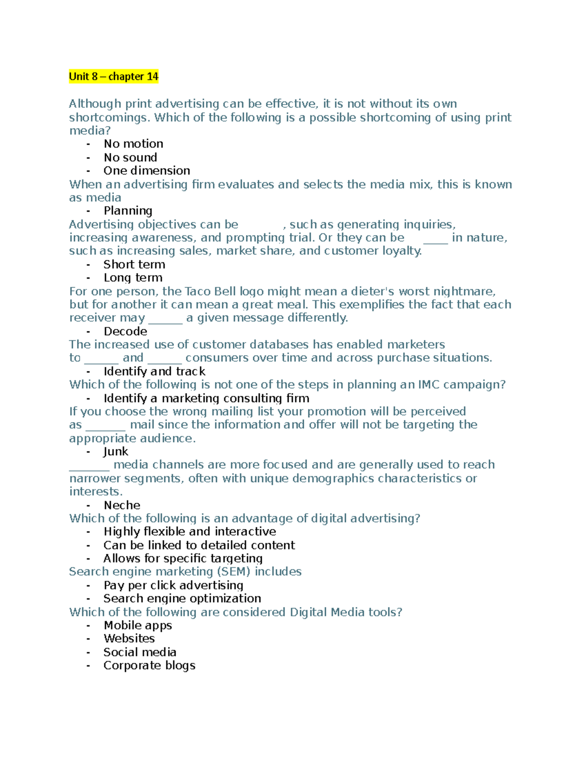 Unit 8 - Chapter 14 - McGraw Hill Quiz Summary Insights & Analysis ...