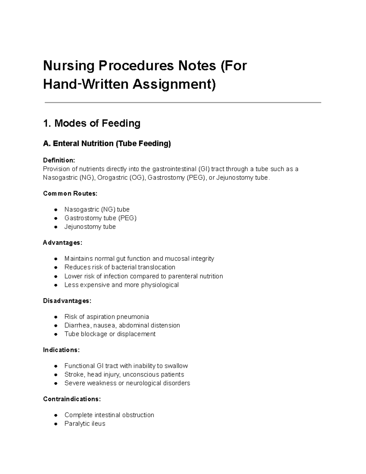 Nursing Procedures Notes (NUR 101) for Hand-Written Assignment - Studocu