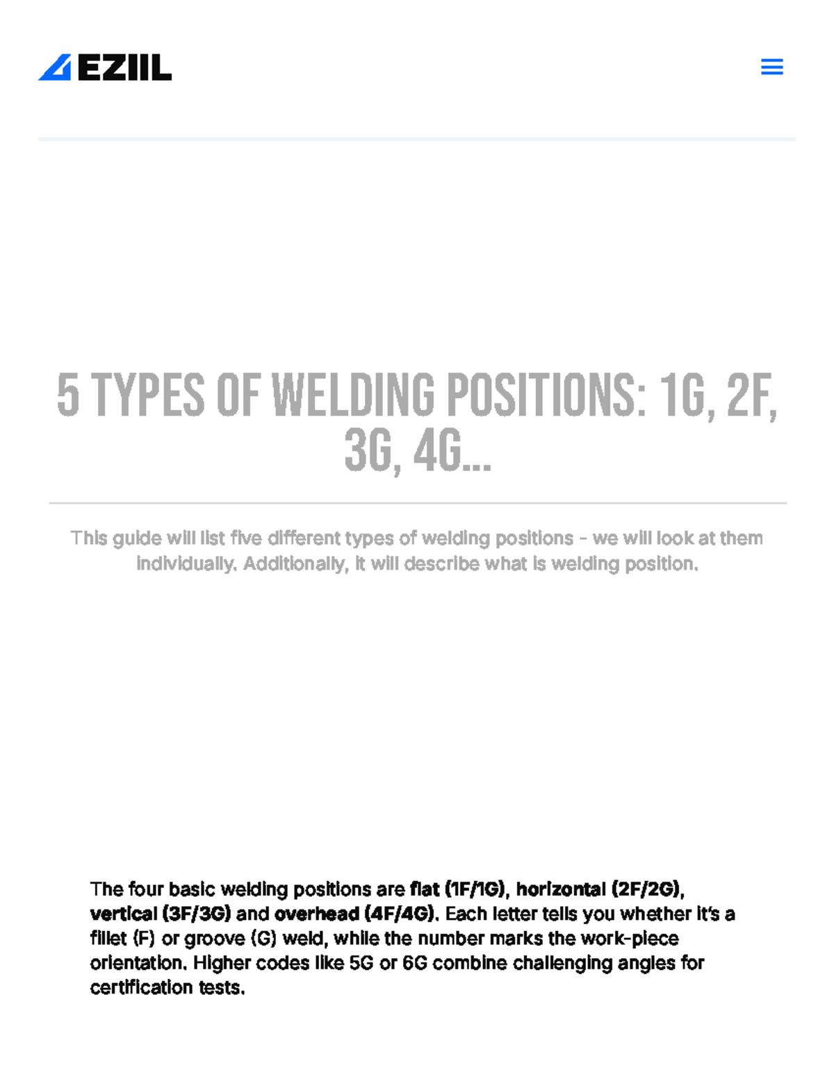 5 Types of Welding Positions: 1G, 2F, 3G, 4G Explained - Studocu