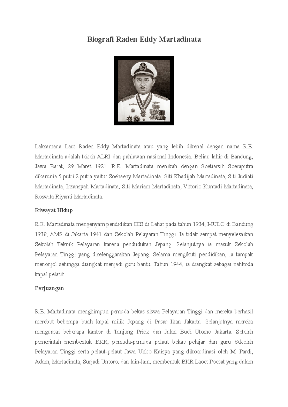 Biografi Laksamana R.E. Martadinata: Pahlawan Nasional Indonesia - Studocu