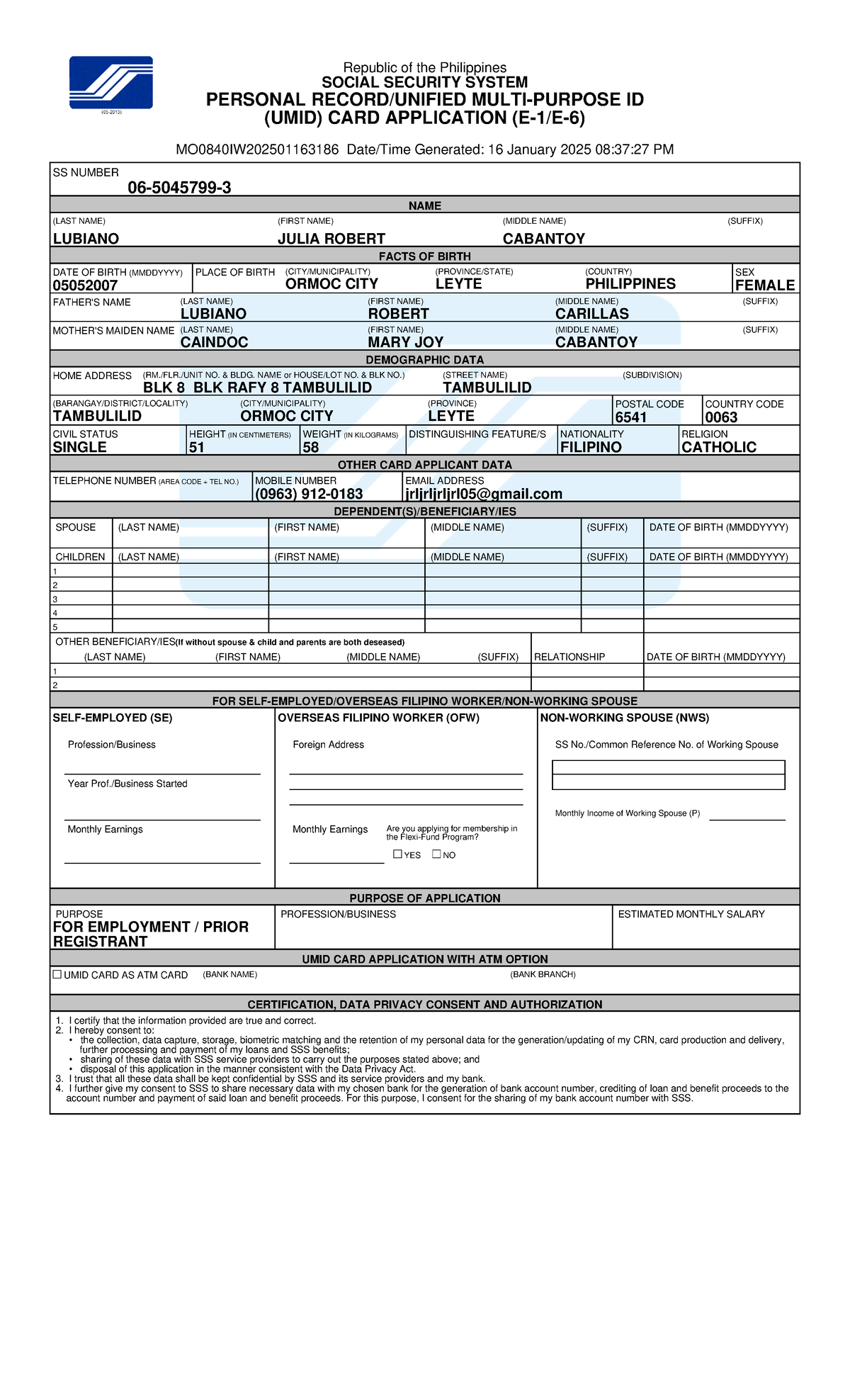 Unified Multi-Purpose ID (UMID) Card Application Form and Guidelines ...