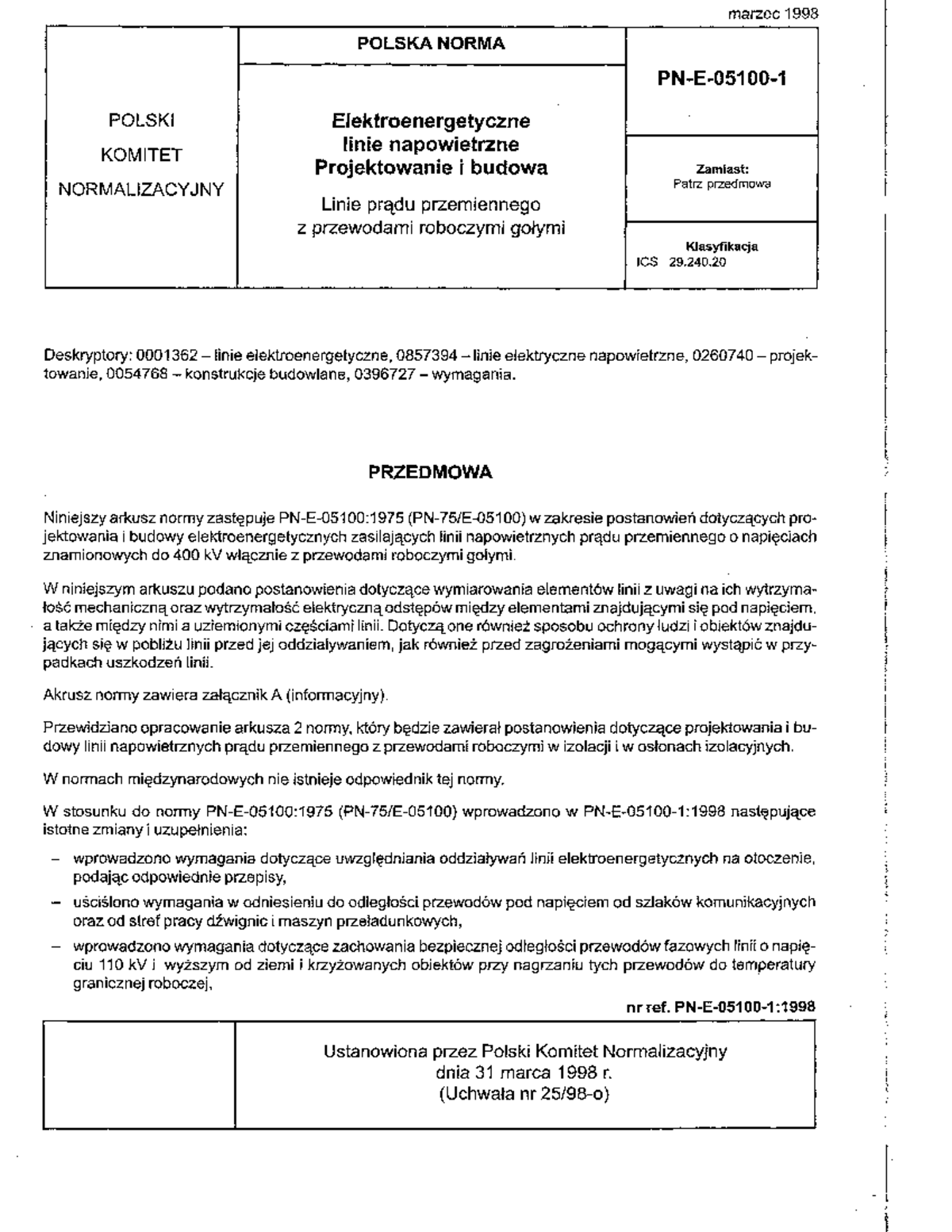 PN-E-05100-1 1998 AC Current Line with Bare Working Wires - Studocu