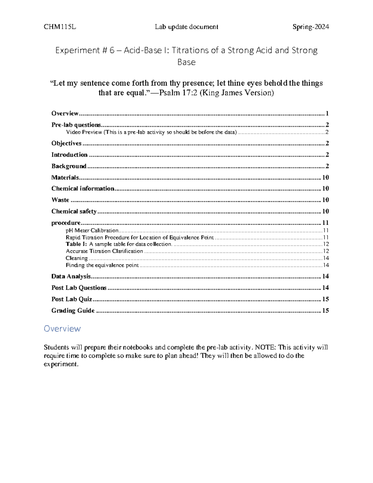 CHM115L Sp24 Final Lab Report: Acid-Base Titration I - Studocu