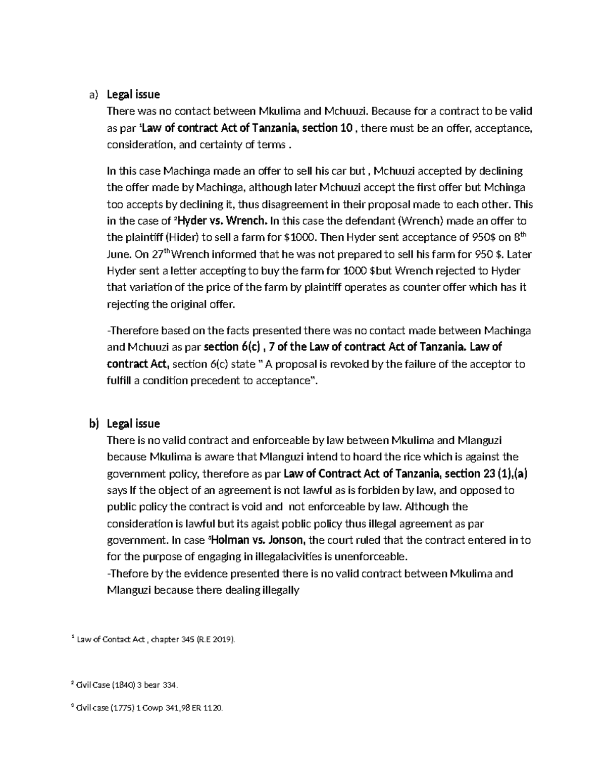 Contract Law Scenario: Validity and Enforceability Issues in Tanzania ...