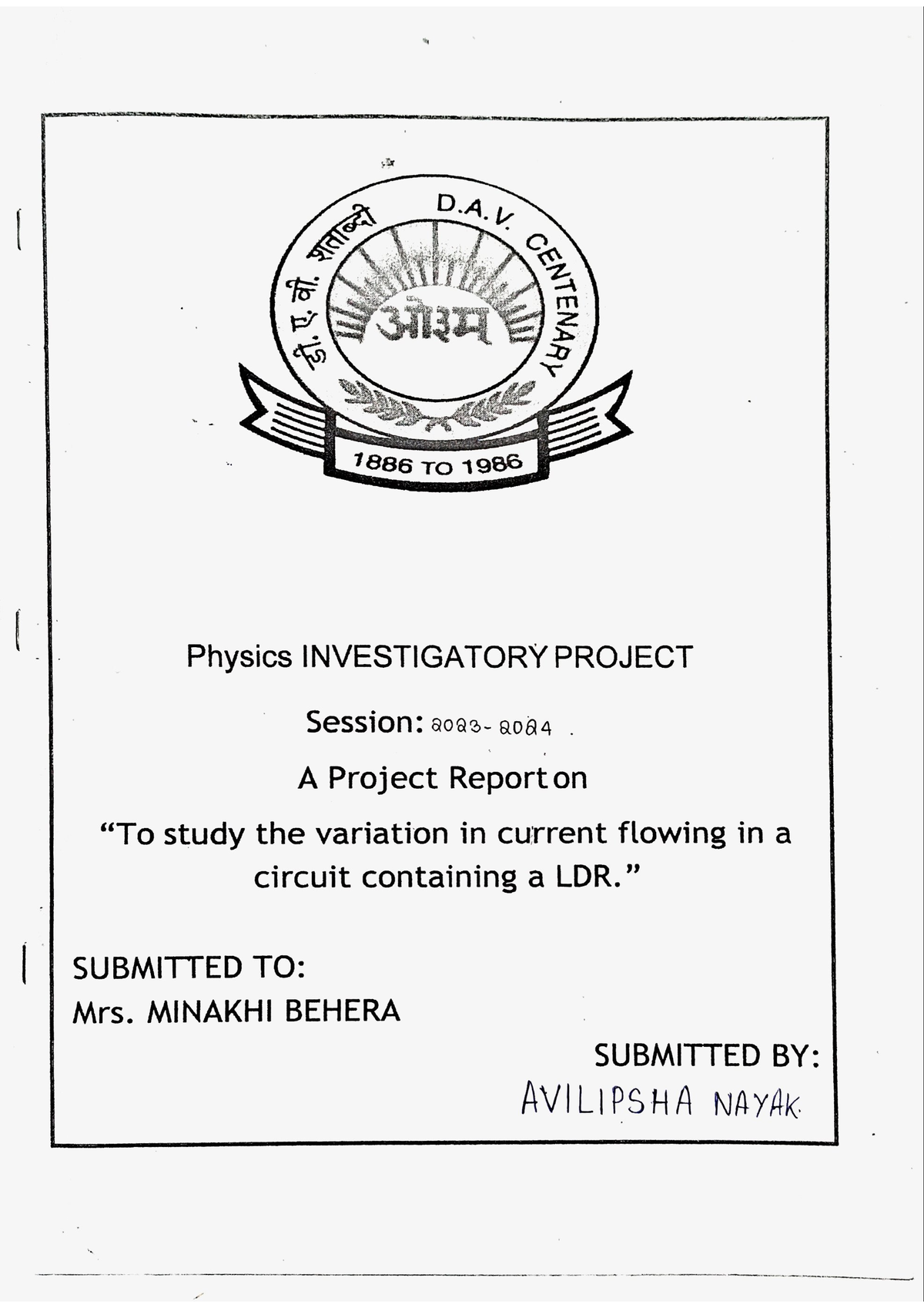 Physics Investigatory Project: Current Variation in LDR Circuit (Class ...