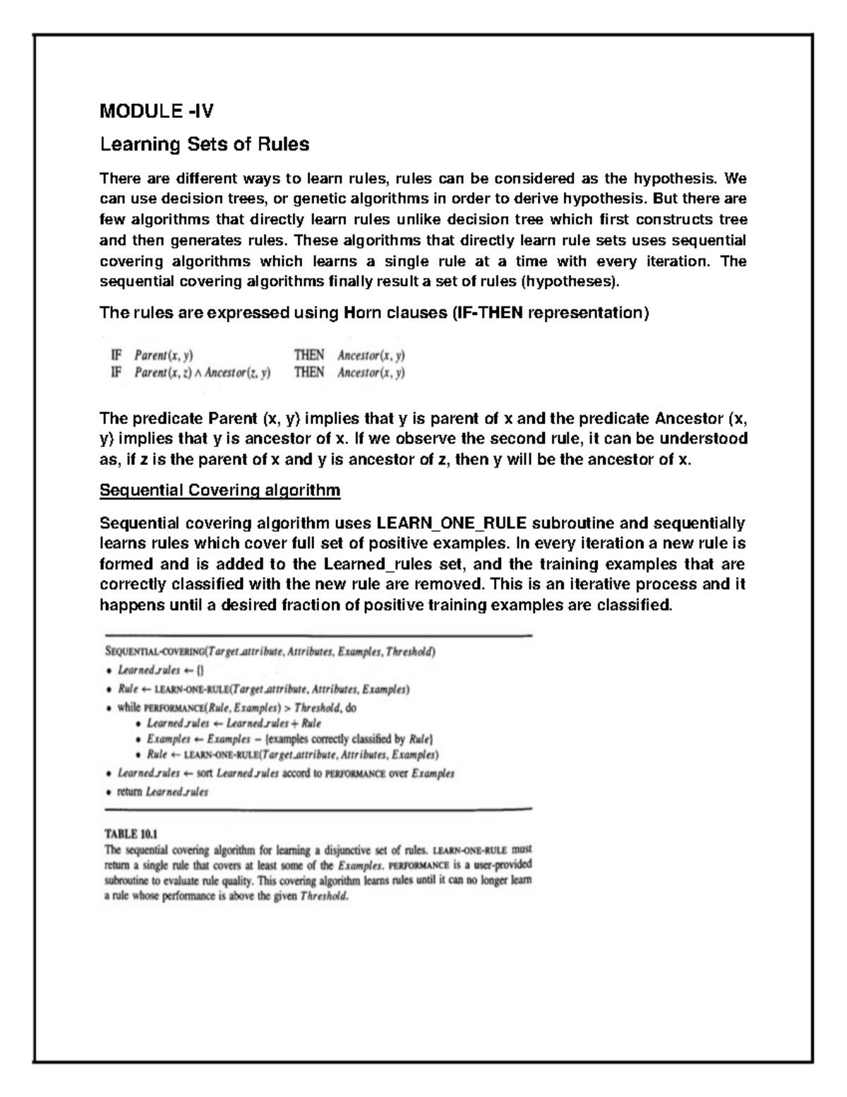 Unit5 - machine learning unit 5 - MODULE - IV Learning Sets of Rules ...