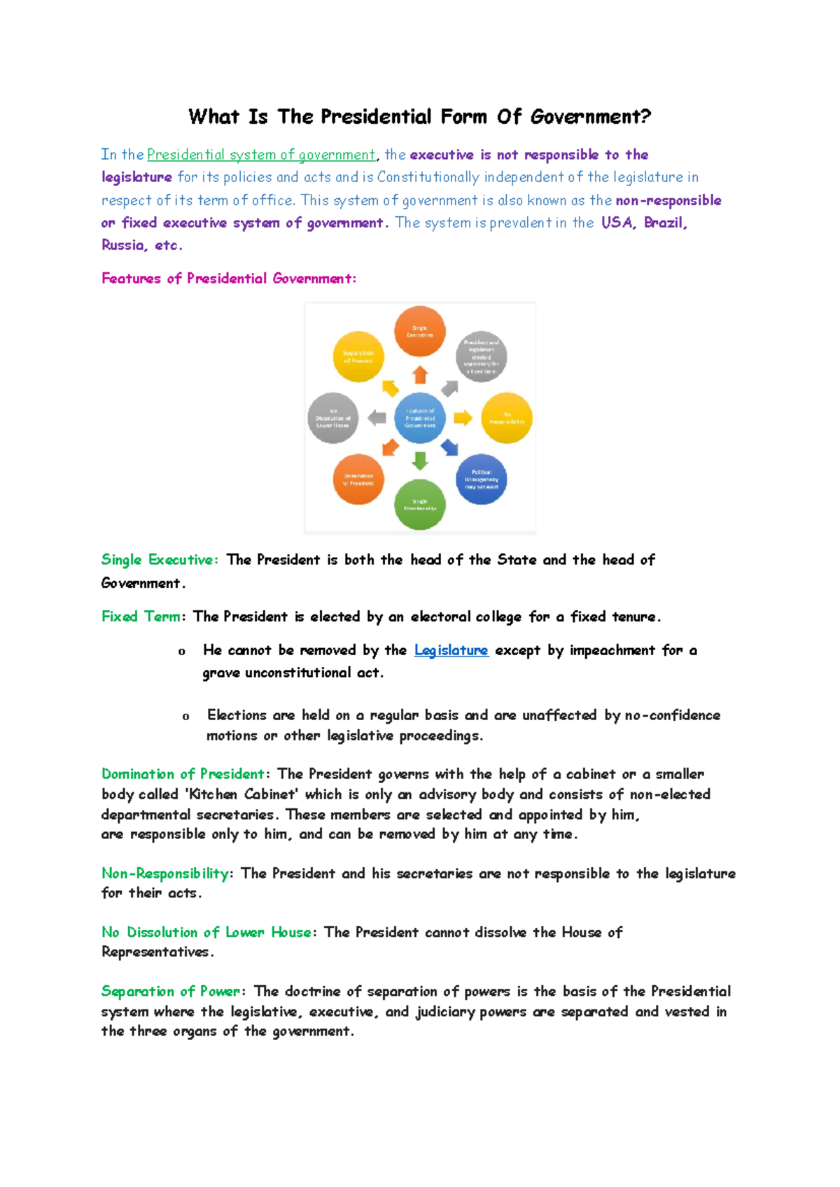 Presidential Form of Government: Features & Implications - Studocu