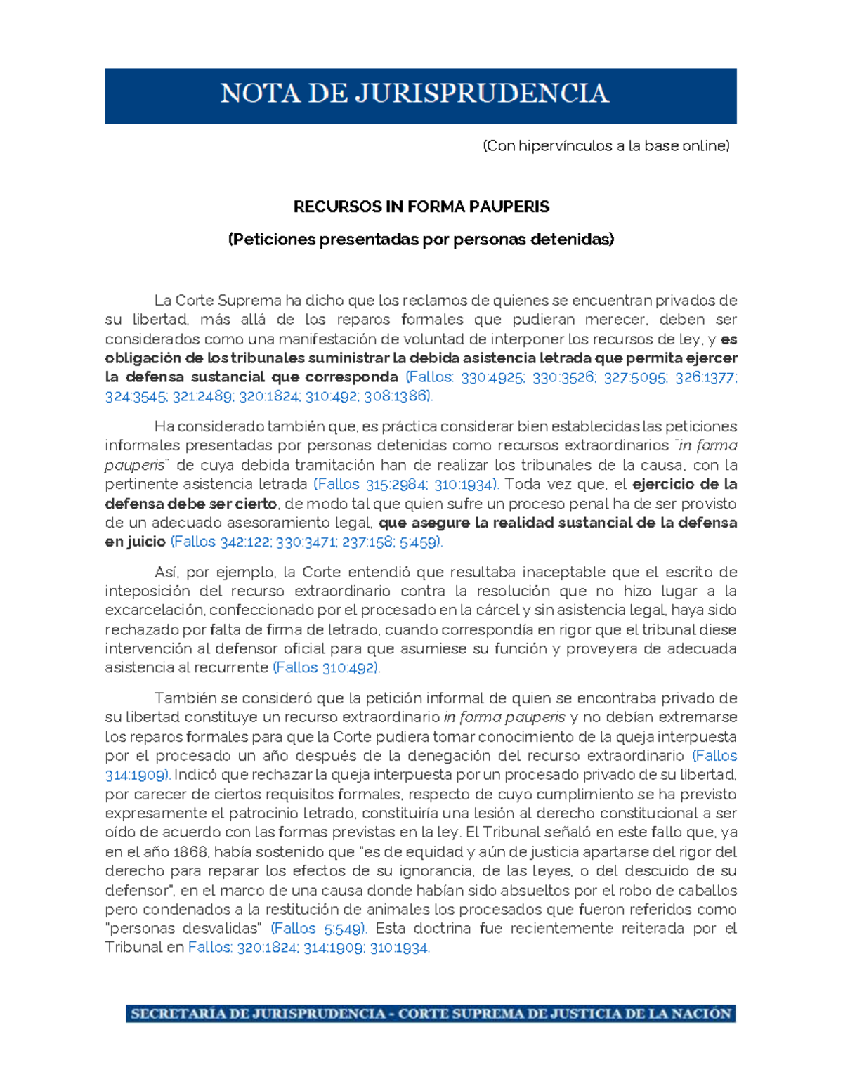 Recursos In Forma Pauperis: Análisis y Jurisprudencia Relevante - Studocu