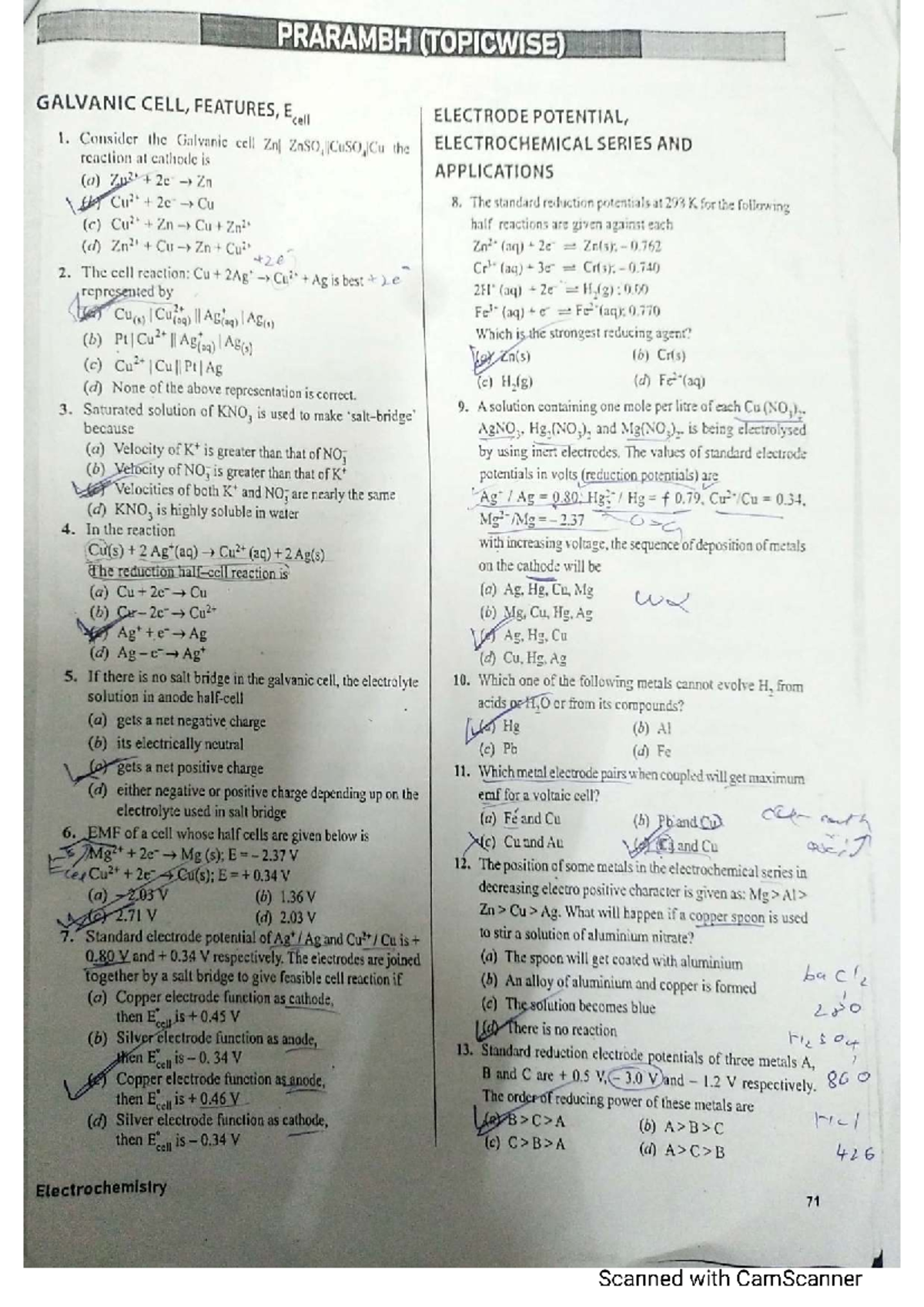 PRARAMBH (TOPICWISE) GALVANIC CELL AND ELECTRODE POTENTIALS NOTES - Studocu