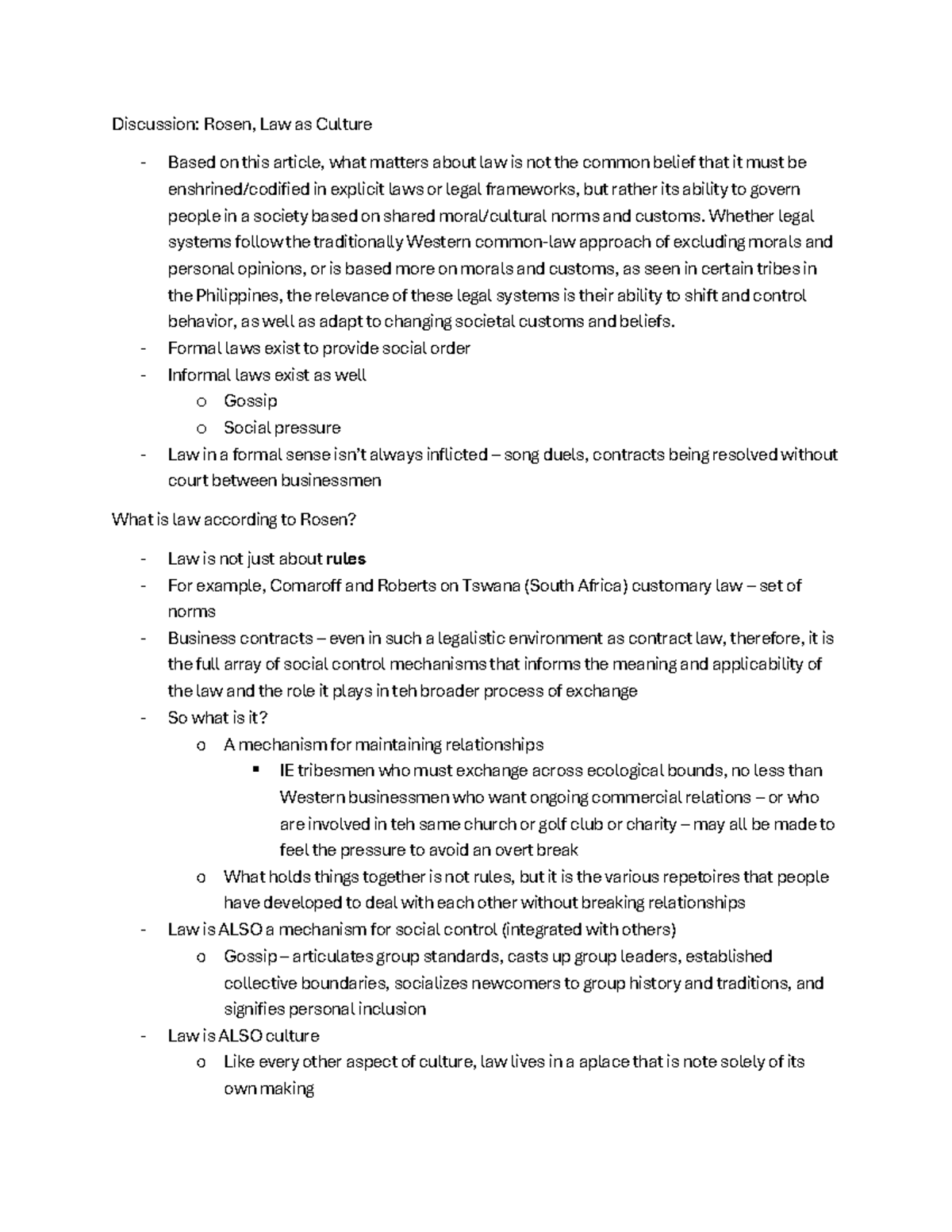 ANTH 222 Lecture 2 Notes: Rosen's Law as Culture Analysis - Studocu