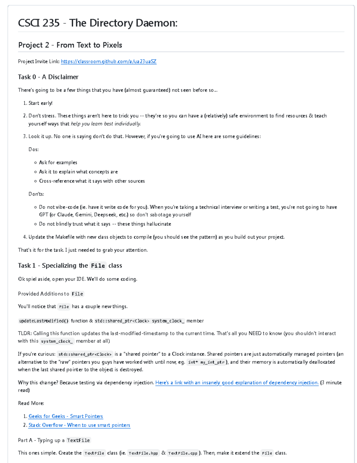 CSCI 235 Project 2: The Directory Daemon - From Text to Pixels - Studocu