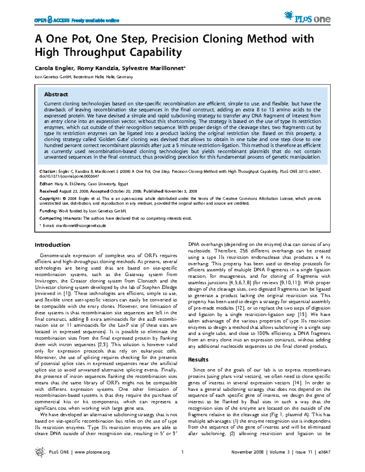 A One Pot, One Step, Precision Cloning Method with - We have devised a ...
