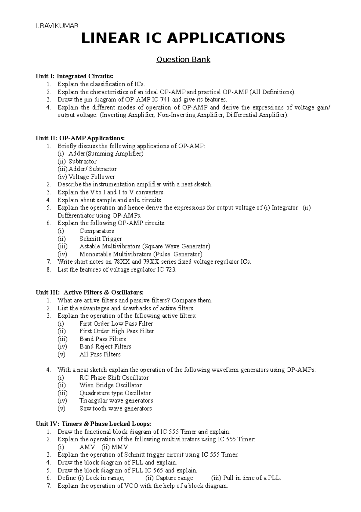 LICA Final Exam Question Bank on Linear IC Applications - Studocu