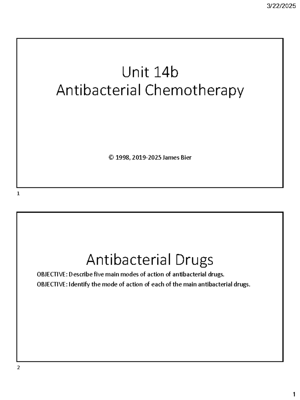 Unit 14b: Overview of Antibacterial Chemotherapy and Mechanisms - Studocu