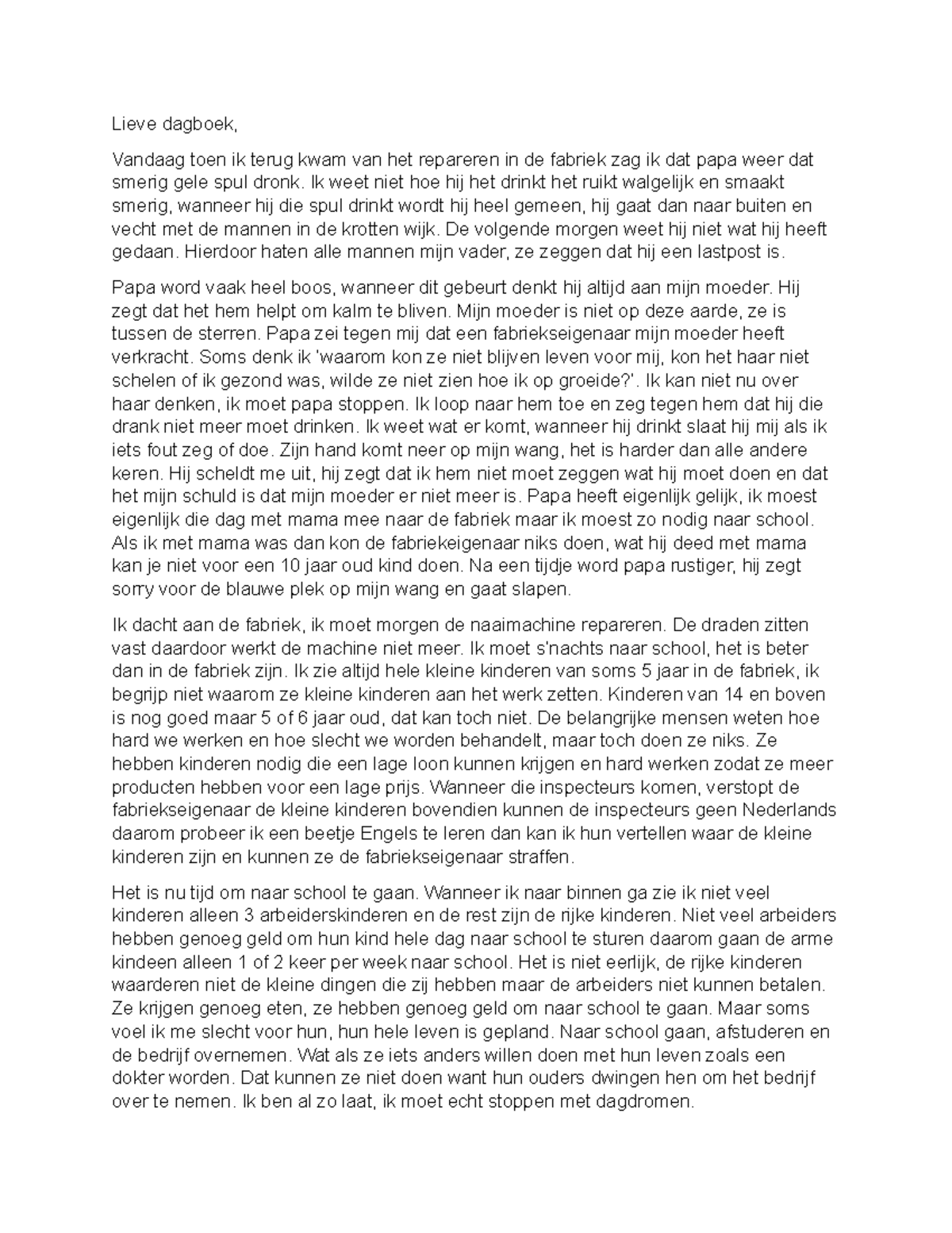 Dagboek Entry over de Industriele Revolutie: Een Kind in de Fabriek ...