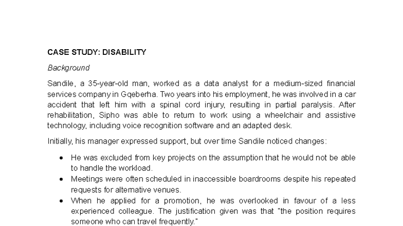 CASE STUDY: DISABILITY Rights Violation and Legal Advice - Studocu