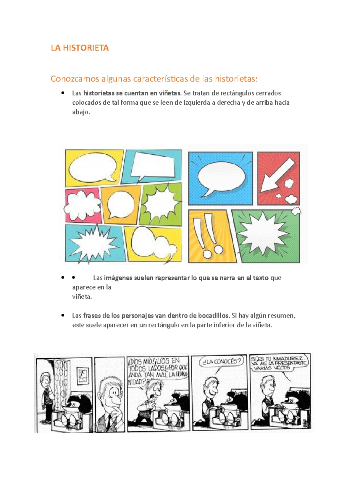 LA Historieta - LA HISTORIETA Conozcamos algunas características de las ...