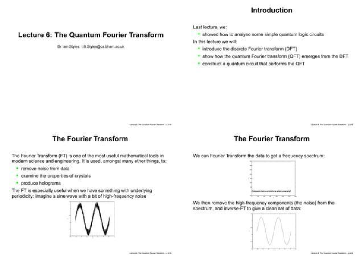 Lecture 6: The Quantum Fourier Transform and DFT Analysis - Studocu