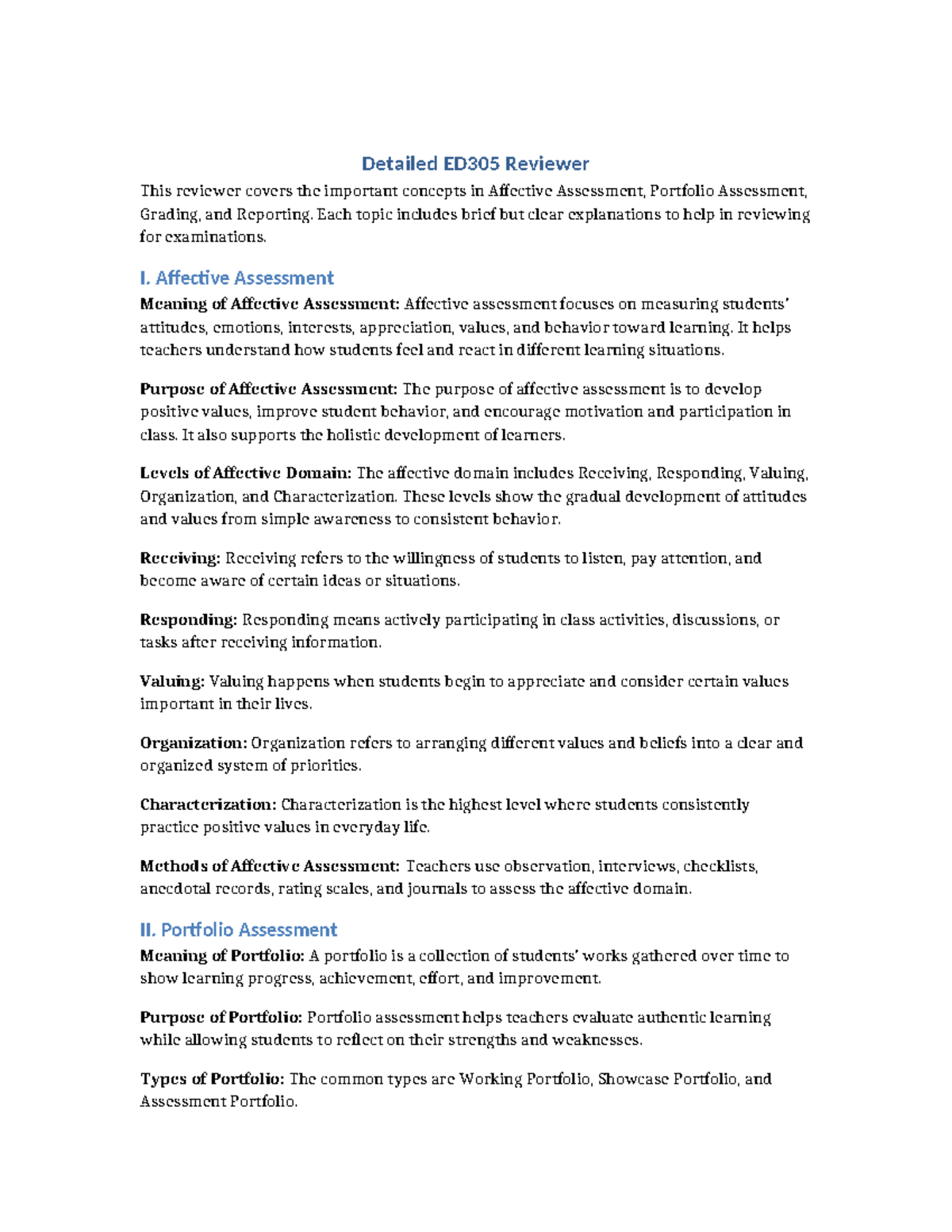 Comprehensive ED305 Review: Affective & Portfolio Assessment Insights ...