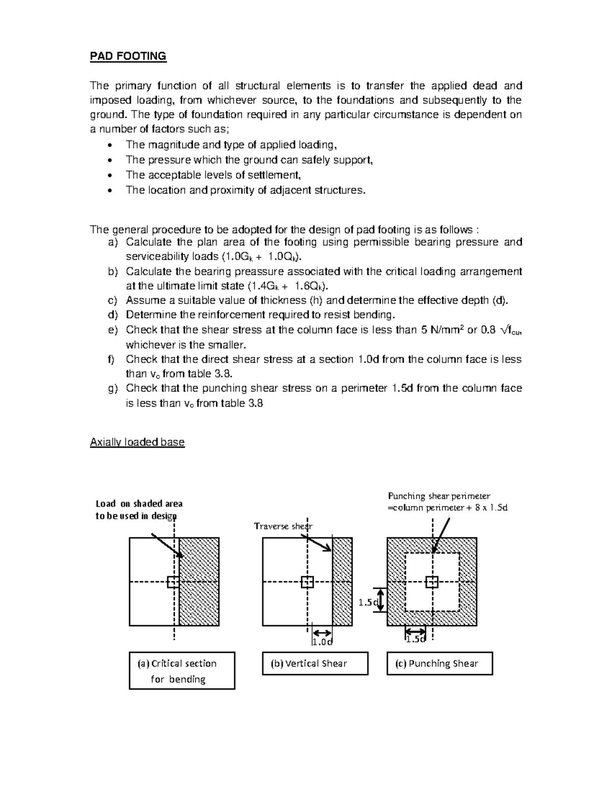 PAD Footing Structural Design Guidelines and Calculations - Studocu