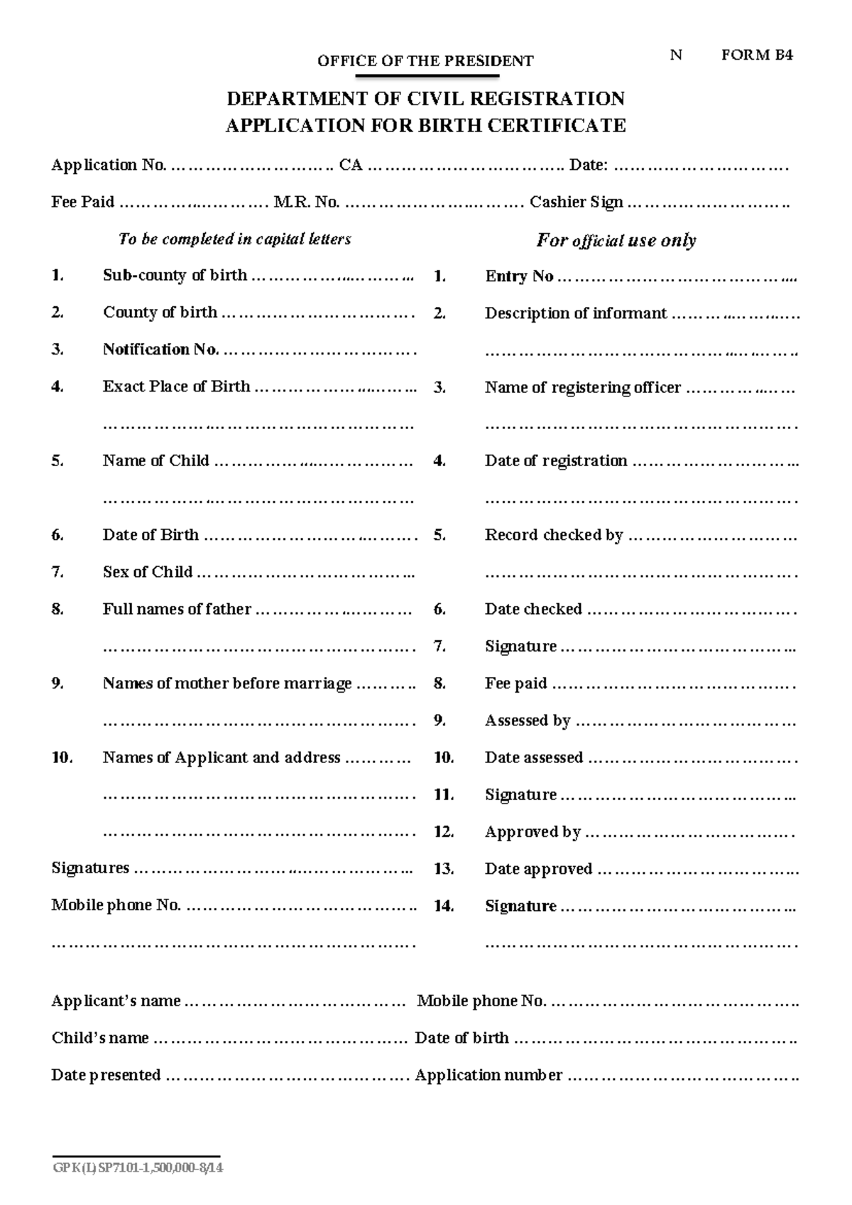 Application Forms for Birth Certificates (Under 18) - Studocu