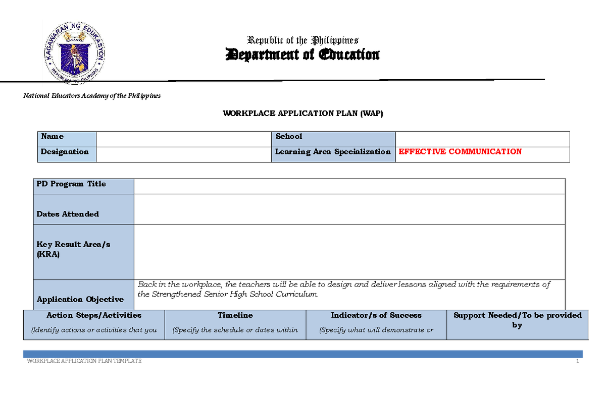 WAP Template: Effective Communication in Senior High School Curriculum ...