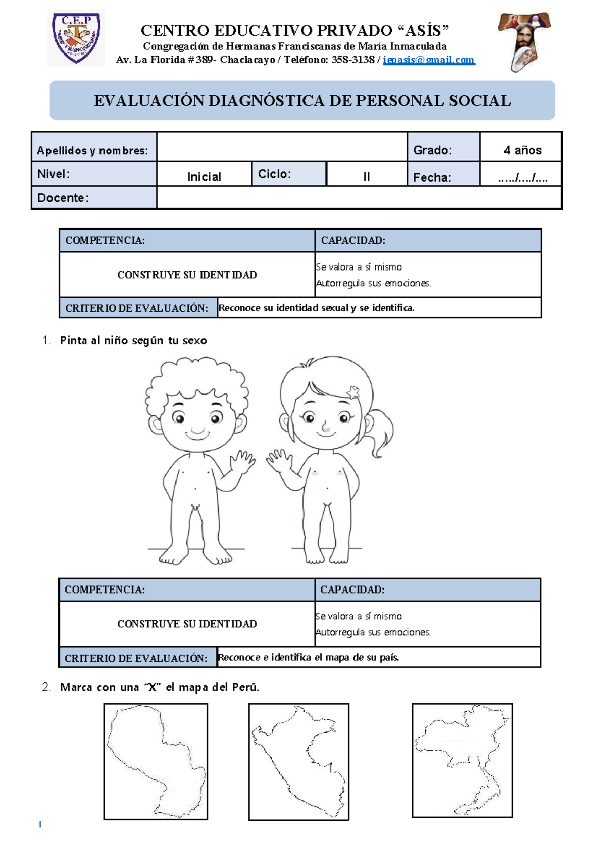 Evaluación Diagnóstica de Personal Social - PS 4 Años 2026 - Studocu ...