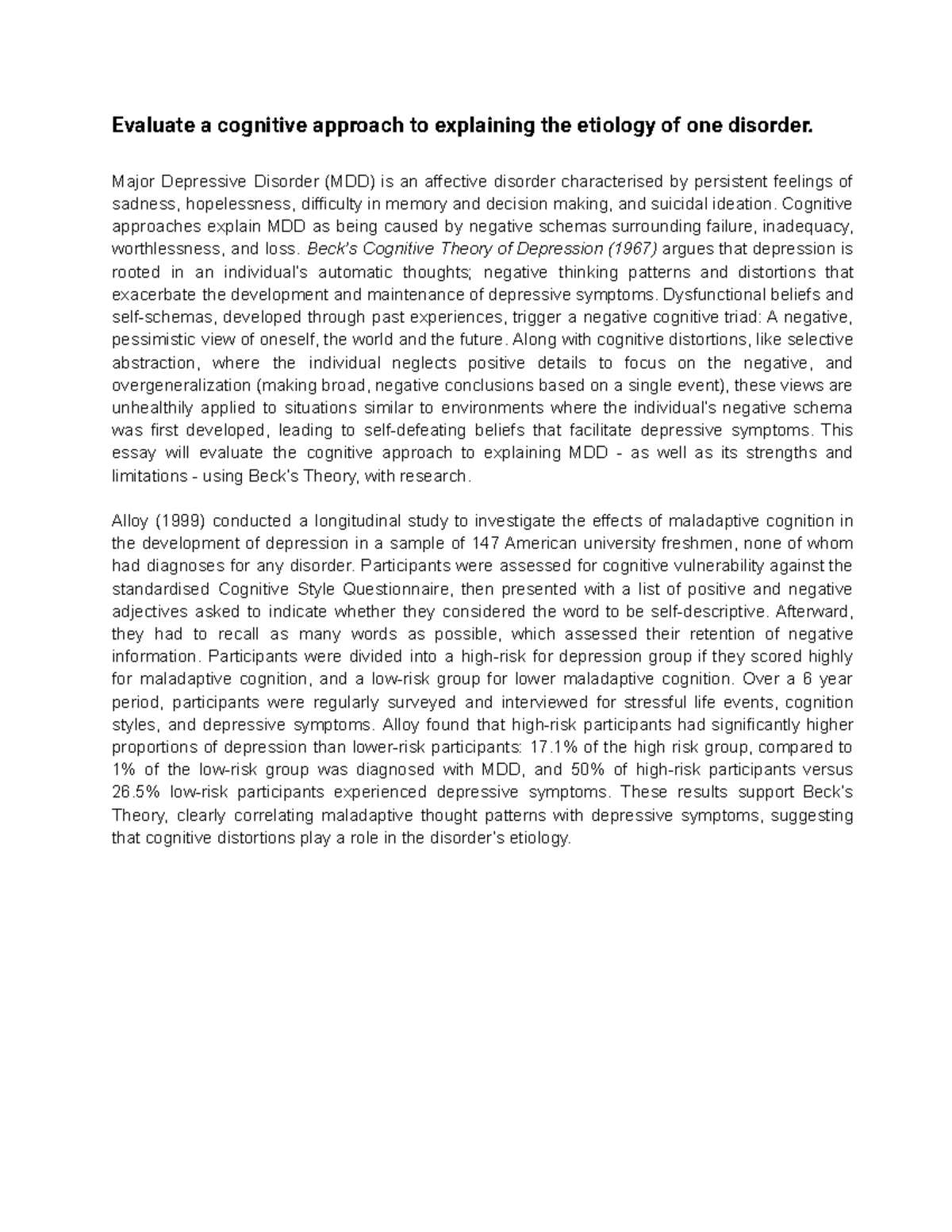 ERQ Psychology: Evaluating Cognitive Approach to Major Depressive ...