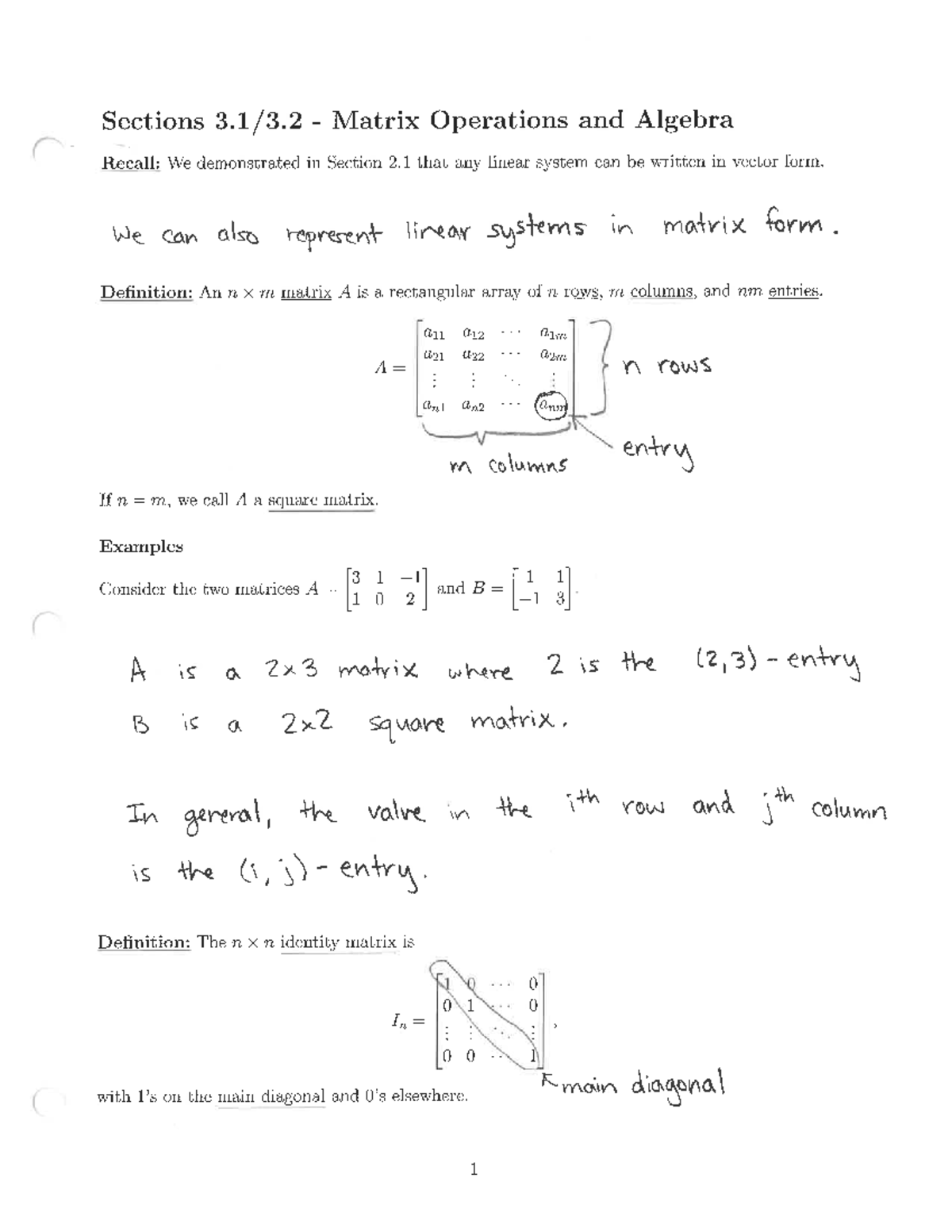 Matrix Operations and Algebra: MA240 Final Project Notes - Studocu