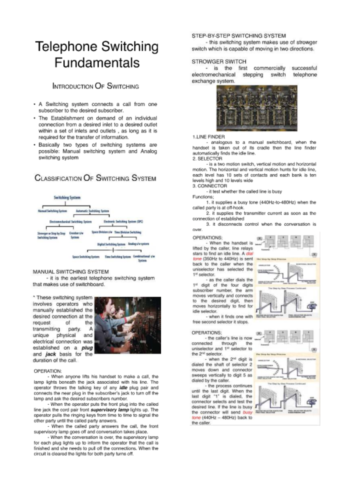 Lecture 2 Notes on Telephone Switching Systems (SWITCHING SYSTEM) - Studocu