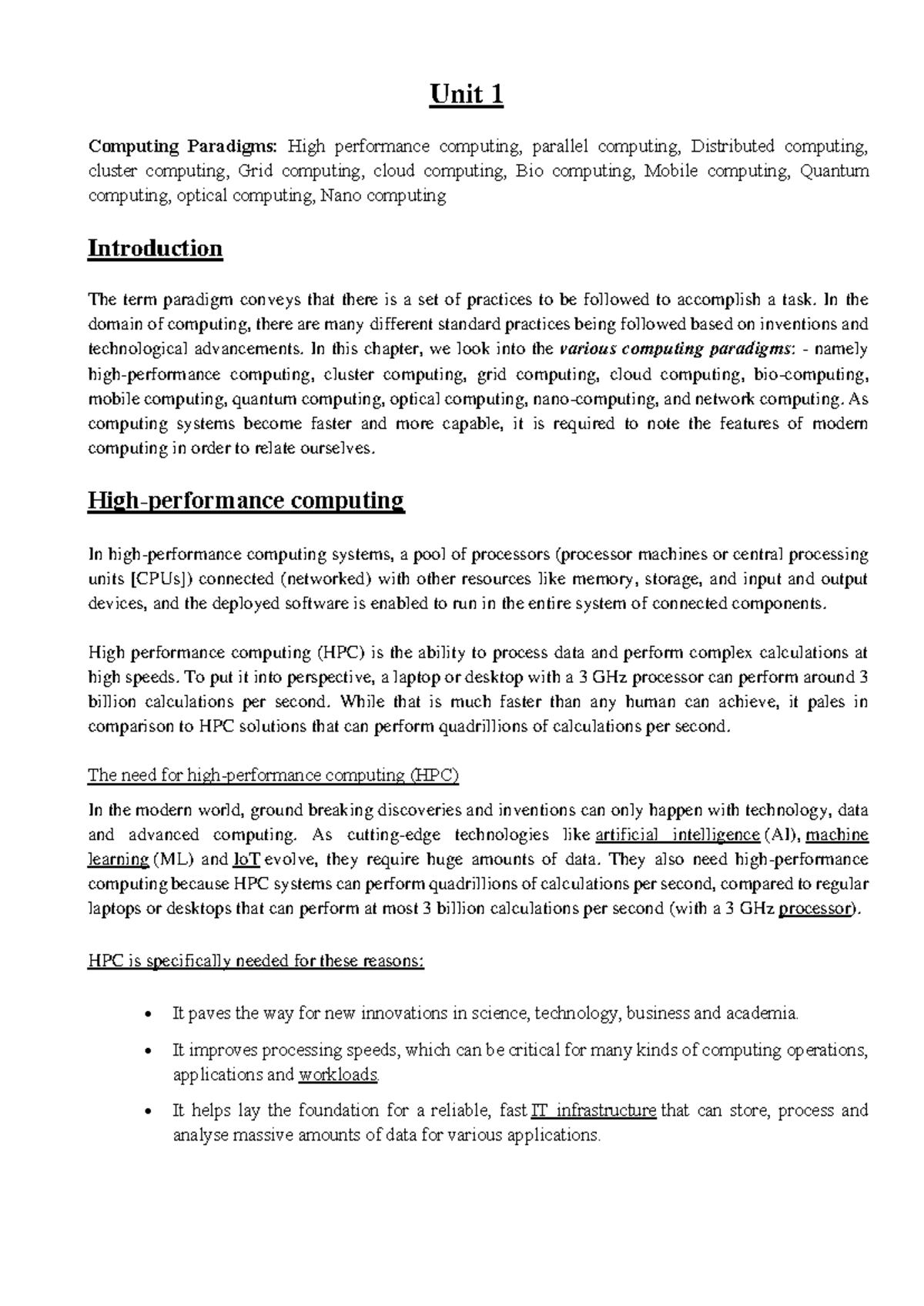 All 5 Units notescc - detailed - Unit 1 Computing Paradigms: High ...