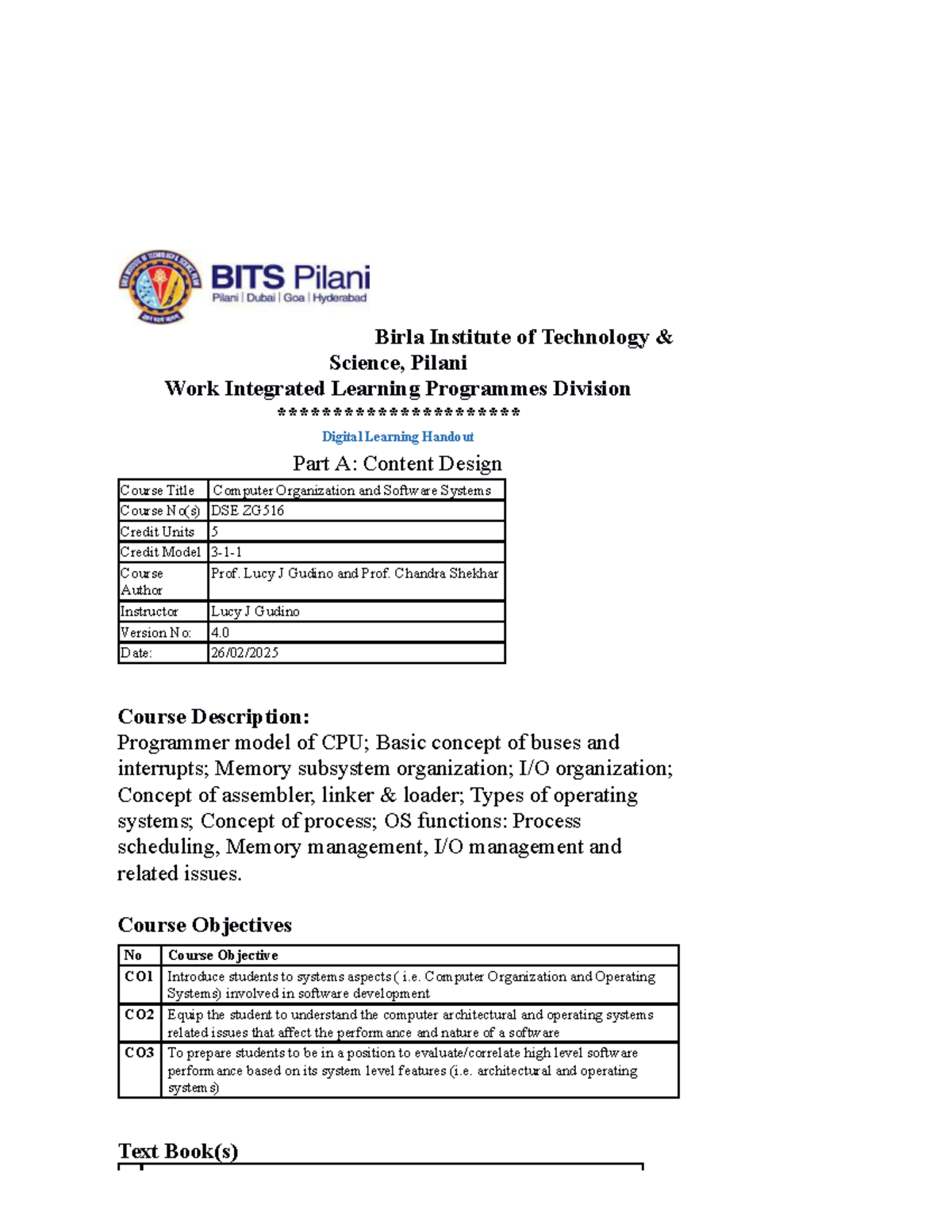 DSE ZG516 Computer Organization & Software Systems Course Handout - Studocu