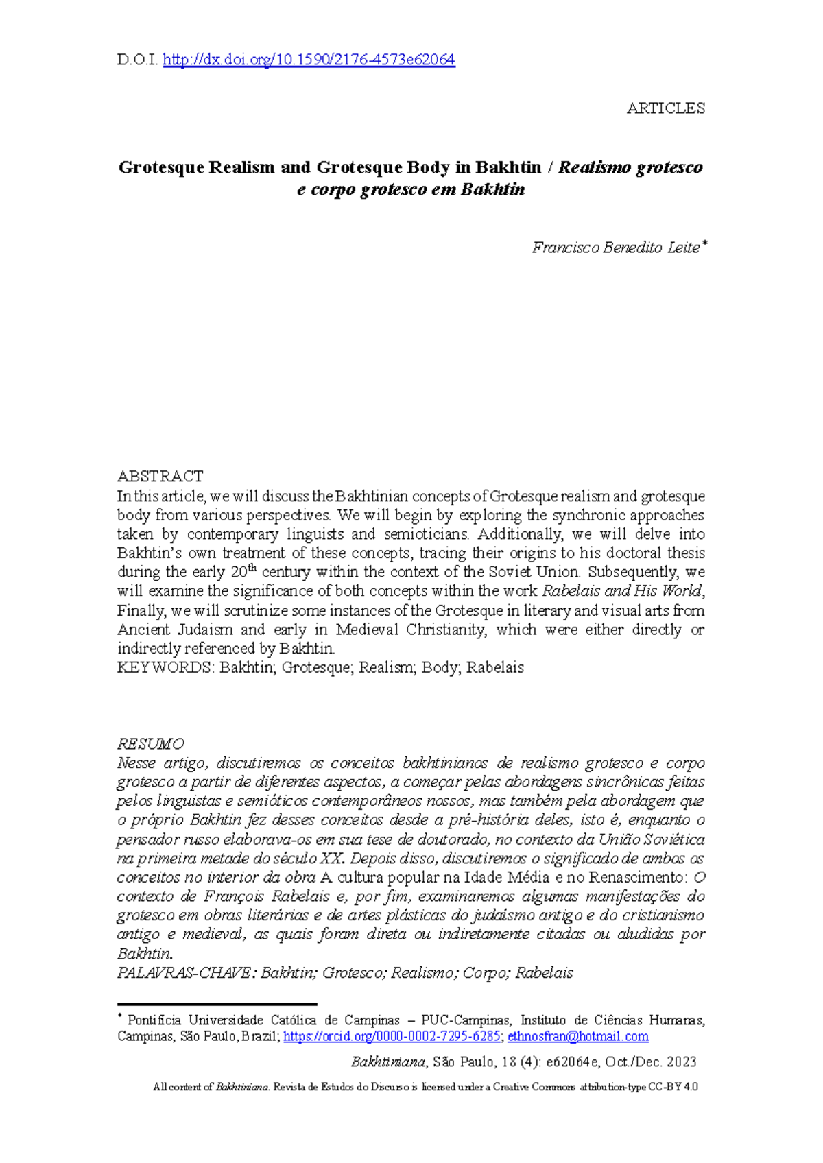 Grotesque Realism and Body in Bakhtin: A Study of Rabelais (D.O.I ...