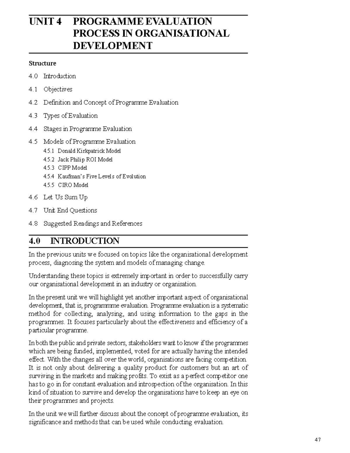 UNIT 4: Programme Evaluation Process in Organisational Development ...