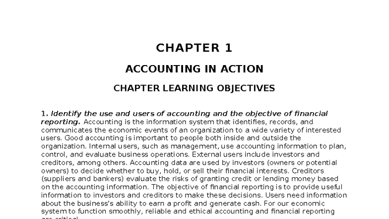CHAPTER 1: ACCOUNTING IN ACTION - LEARNING OBJECTIVES & KEY CONCEPTS ...