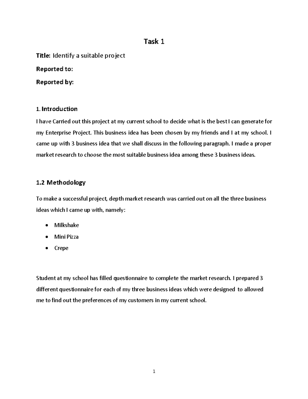 Task 1: Evaluating Business Ideas for School Enterprise Project - Studocu
