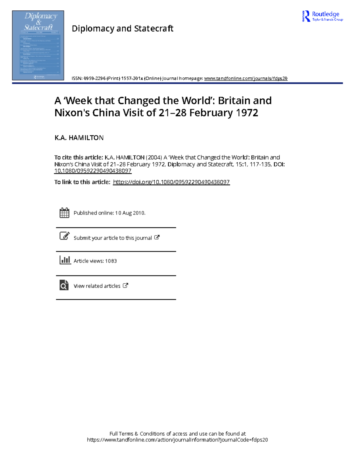 Britain and Nixon's Historic China Visit: A Diplomatic Analysis (1972 ...
